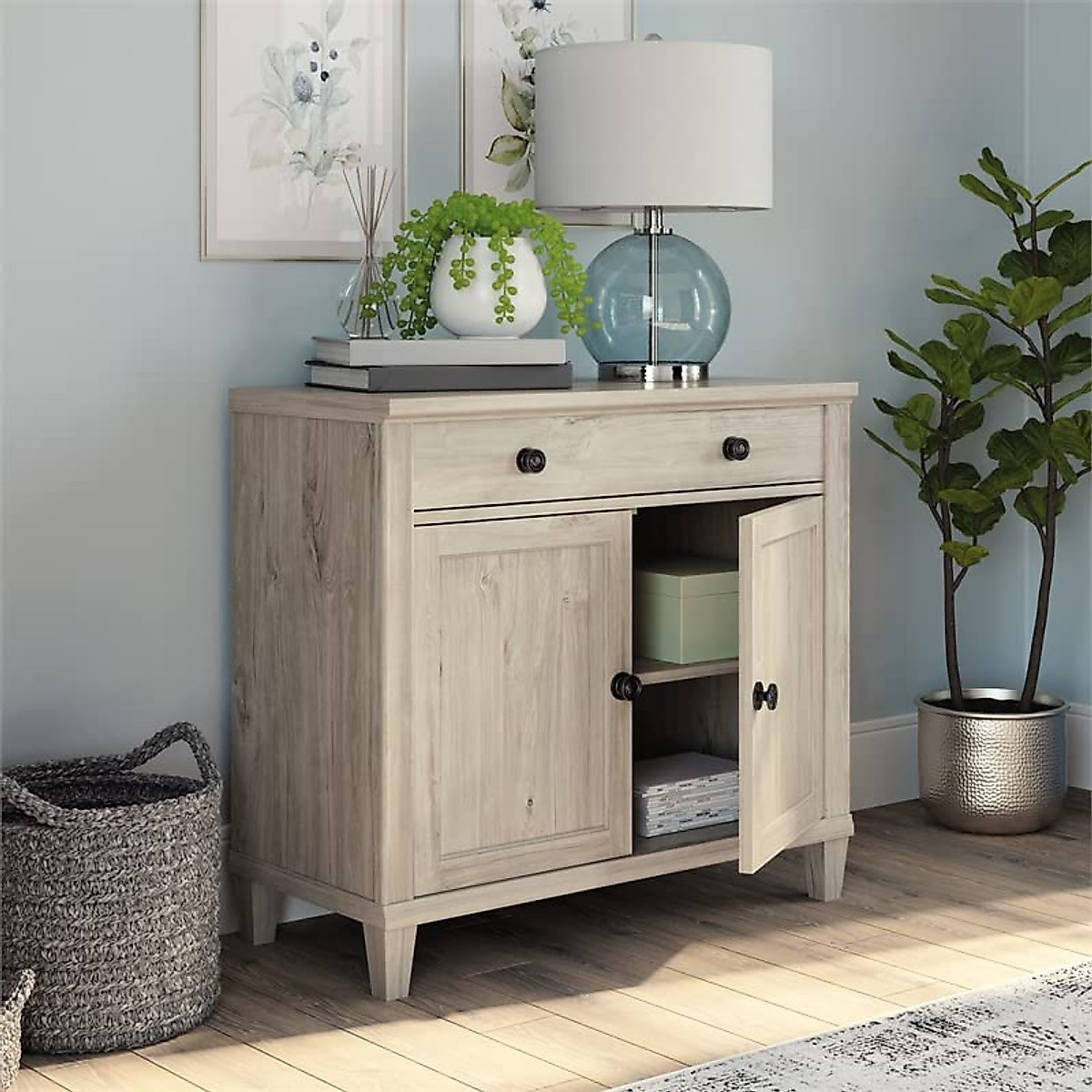 Sauder Hammond Chalk Oak Library Cabinet with Doors, Chalk Oak Finish