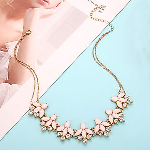 JERTOCLE Holiday Necklace for Women Crystal Mardi Gras St.Patrick's Day Flower Collar Necklace Rhinestone Carnival Lucky Bib Choker Necklace Festive Party Jewelry Gifts (Pink)