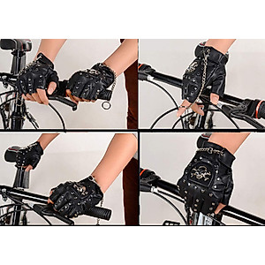 Coolwife Steampunk Gothic Gloves Mens Vintage Geuuine Leather Captain Fingerless Mittens (Ring Black (A Pair)) One Size