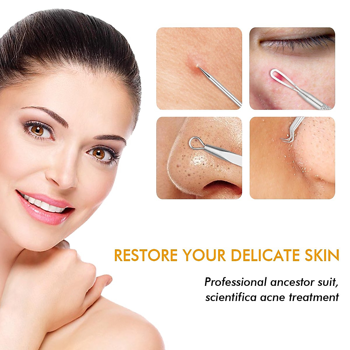 7-Piece Blackhead Remover Kit - Pimple Comedone Extractor Tool set for Facial Acne and Treatment for Blemish, Whitehead Popping, Zit Removing for Risk Free Nose Face Skin with Metal Case