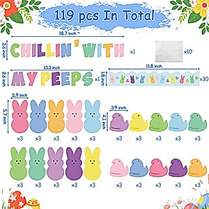 119Pcs Easter Chick Bunny Bulletin Board Decoration Cutouts Set Contain Chick, Bunny, Candy Bunny Chick Border with Characters About Easter Character Happy Easter and Classroom Decoration