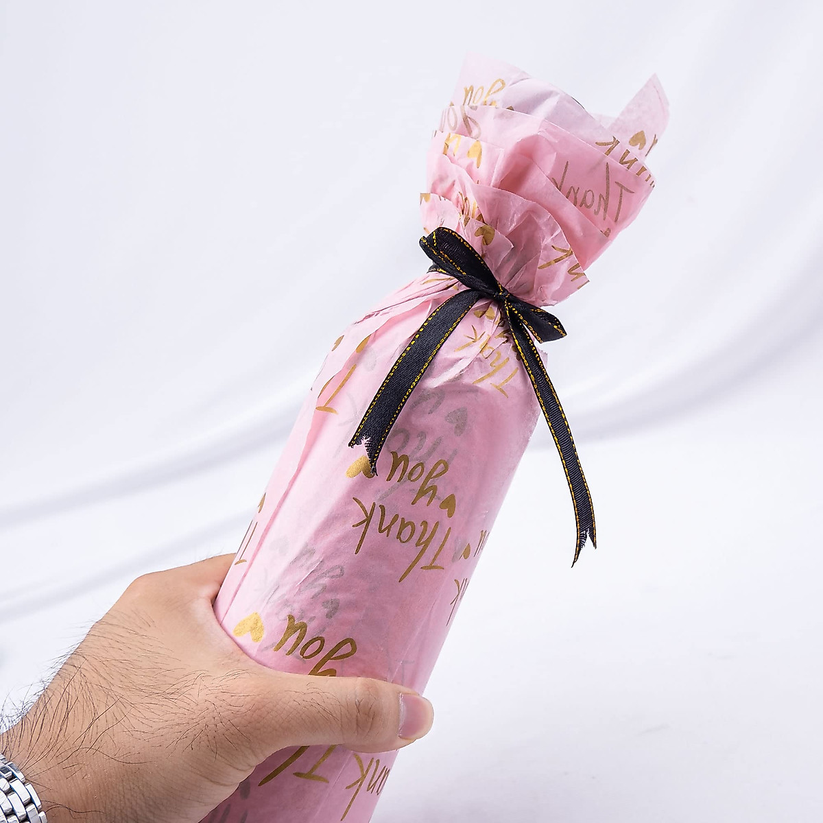 MR FIVE 50 Sheets Gold Thank You Tissue Paper Bulk,20" x 14",Thank You Tissue Paper for Packaging,Gift Bags,Thank You Packaging Tissue Paper for Small Business (Pink)