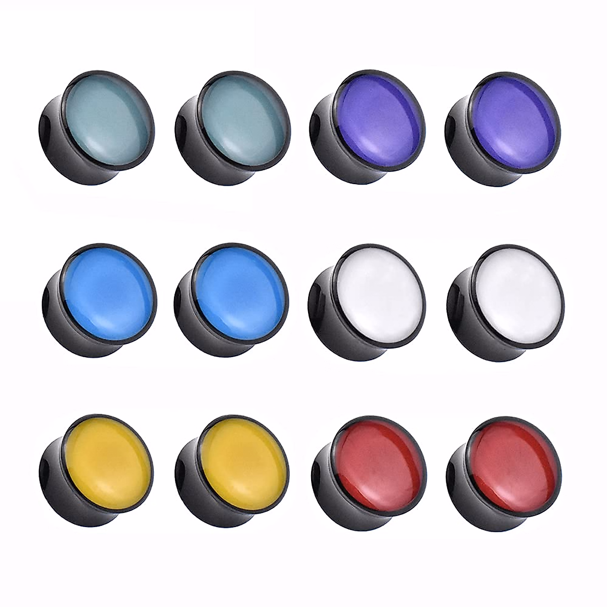 Jboyanpei 12Pcs/6pair Pure Color Ear Gauges Tunnels and Plug Black Acrylic Ear Expander Studs Stretching Size 20mm