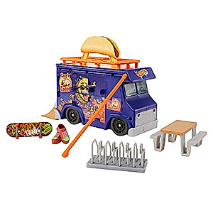 Hot Wheels Skate Taco Truck Play Case, Portable Fingerboard Skate Set with 1 Exclusive Board, 1 Pair of Removable Skate Shoes & Storage