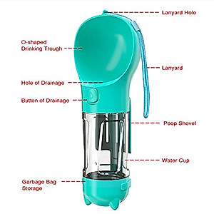 Portable Dog Water Bottle, Dog Travel Water Bottle Bowl Dispenser with Drinking Feeder Bowl Poop Bag for Dogs Small Pets Walking, Traveling, Hiking (Blue)