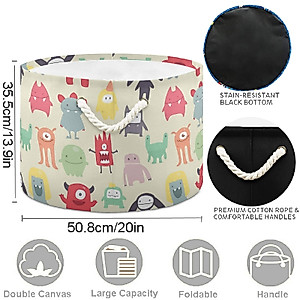 visesunny Collapsible Large Capacity Basket Cute Monster Colored Patterned Clothes Toy Storage Hamper with Durable Cotton Handles Home Organizer Solution for Bathroom, Bedroom, Nursery, Laundry,Closet