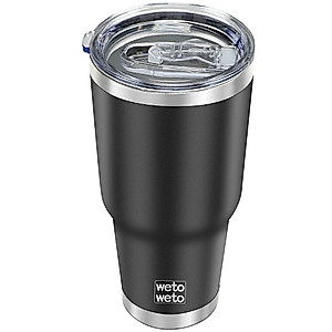 WETOWETO 30oz Tumbler, Stainless Steel Vacuum Insulated Water Coffee Tumbler Cup, Double Wall Powder Coated Spill-Proof Travel Mug Thermal Cup for Home Outdoor (Black, 1 Pack)