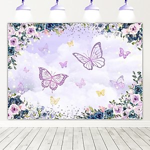 Mocsicka Violet Butterfly Backdrop 7x5ft Purple Floral Girl Butterfly Party Decorations Background Butterfly Theme Wedding Birthday Girls Baby Shower Decorations Backdrop
