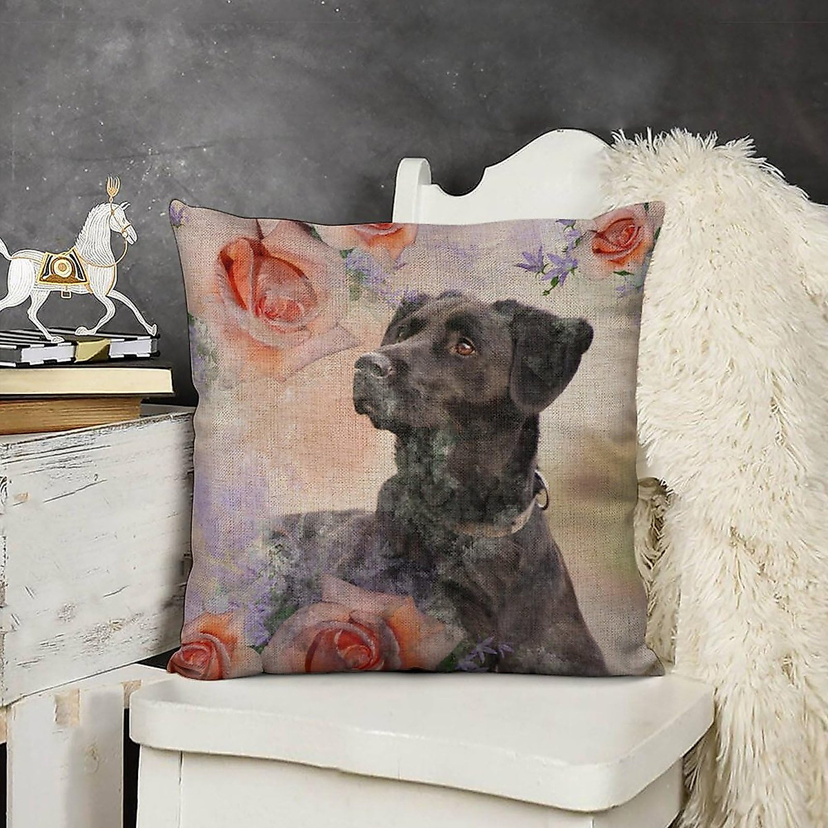 Dog Black Lab Labrador Throw Pillow Covers 18X18 Pillow Cushion Cases, Modern Decorative Square Pillowcases for Sofa Couch Bedroom Living Room Car