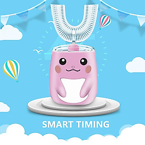 Kids U Shape Electric Toothbrushes Ultrasonic Whole Mouth Auto Toothbrush with 6 Cleaning Modes 2 Brush Heads Brushing Timer Lights IPX7 Waterproof Rechargeable Cartoon Design for Ages 2-6