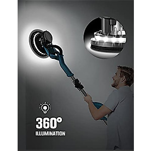 WAABENN Drywall Sander,900-1800rpm Electric drywall sander with vacuum,Foldable Retractable Wall Sander,LED Light,5 Adjustable Speeds12pcs Sandpaper