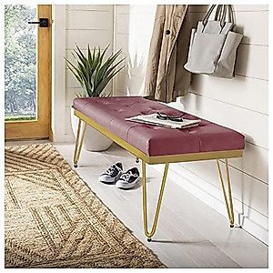 GIA Home Furniture Series Bench with Brushed Pink Velvet Seat and Metal Frame, Gold