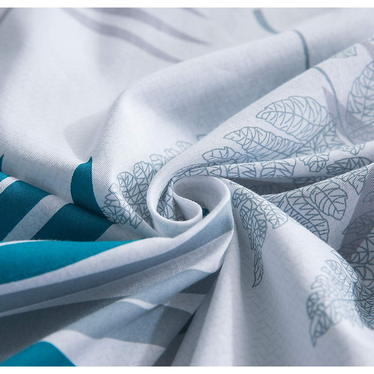 SLEEPBELLA Duvet Cover Full, 600 Thread Count Cotton Leaf Botanical Pattern Print Reversible Comforter Cover Set (Full, Teal Blue-Leaf)