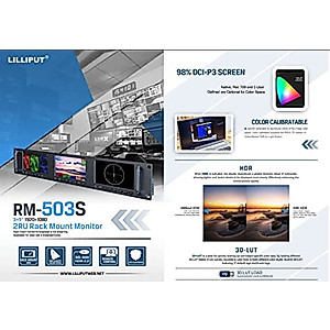 LILLIPUT RM-503S 3 X 5 inch Full HD 2RU Rack Mount Monitor 1920x1080 HDMI 2.0, 3G-SDI Input and Output with Waveform and Vector Functions