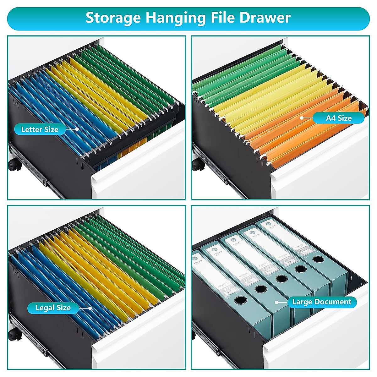 LISSIMO Metal File Cabinets with 2 Drawer,Under Desk Locking File Cabinet for Legal Letter Files, Office Storage Cabinet with Wheels Assembly Required White