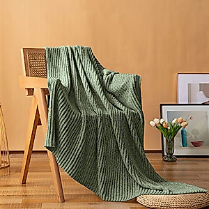 Aormenzy Sage Green Chenille Throw Blanket for Couch, Sage Knit Blanket Soft & Cozy Decorative Throw Blanket for Sofa Bed Chair