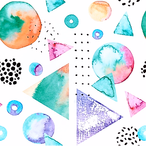 ReWallpaper 17.5in x 23ft Colorful Geometric Wallpaper Peel and Stick Wallpaper Watercolor Removable Vinyl Wallpaper for Bedroom Cabinets Kids Classroom Stick on Wallpaper Self Adhesive Contact Paper