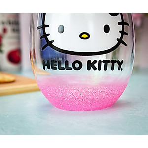 Silver Buffalo Sanrio Hello Kitty Teardrop Stemless Wine Glass | Holds 20 Ounces