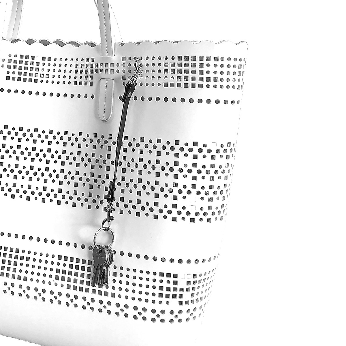 Alban Leather Strap for Wallet Clutch Wristlet Purse Keys Keychain - 2 Clip Strap - Black Silver