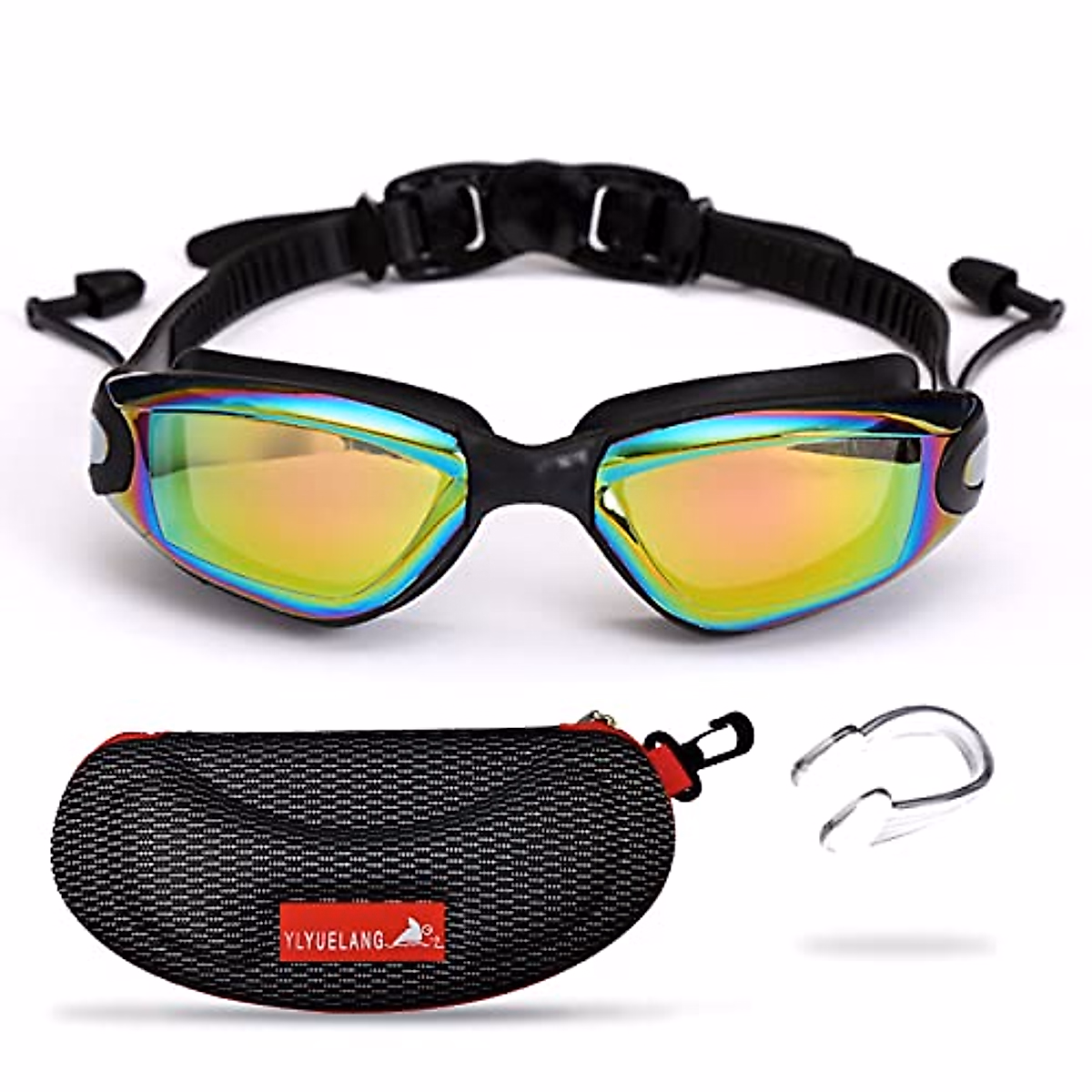 YLYUELANG Swimming Goggles with Earplug Design,No Leaking,Anti-Fog,Anti-UV,Perfect Swim Goggles for Men,Women and Youth(Black)