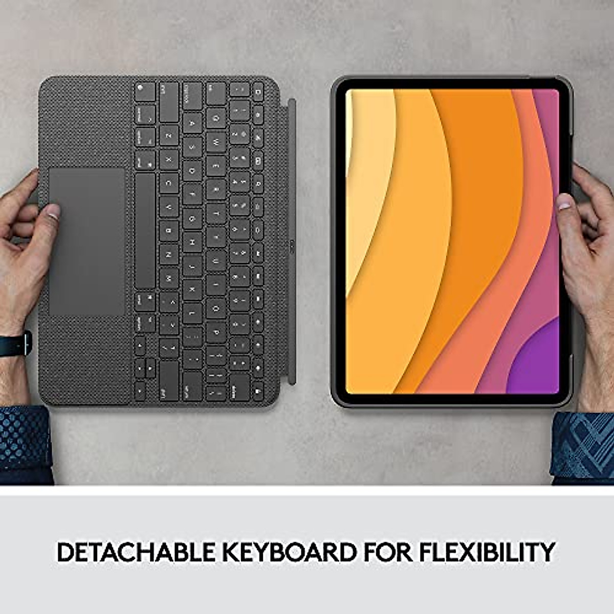 Logitech Combo Touch iPad Air Keyboard Case, Detachable Backlit Keyboard with Kickstand, Trackpad, Smart Connector, Oxford Gray, USA Layout