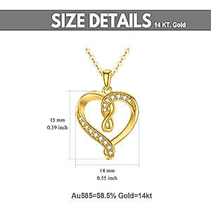 Ayafee Infinity Love Heart Pendant Necklace for Women 14K Solid Gold Heart Necklace with Moissanite for Valentines Day Anniversary