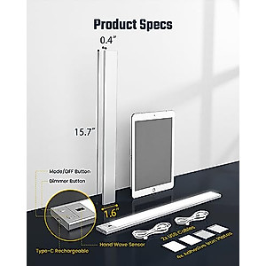 SUPERDANNY 16″ Under Cabinet Lights, Hand Wave Sensor LED Under Cabinet Lighting, Upgraded Rechargeable 3000mAh Battery Cordless Under Counter Lights for Kitchen, Closet, Workbench, 2/Pack