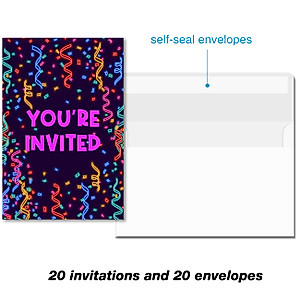 Soiceu Colorful 90s Birthday Party Invitations with Envelopes Set of 20 Back to the 90's Dance Party Invites