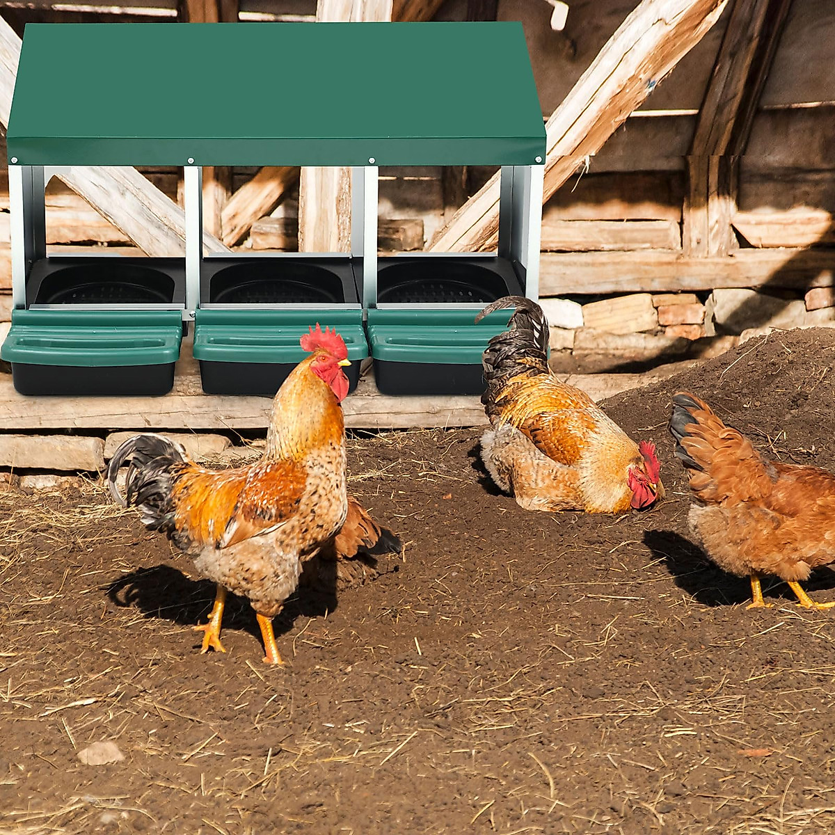 Therwen Chicken Roll Out Nesting Boxes Egg Laying Box with 3 Compartment 6 Pcs Automatic Poultry Nipples 3 Pcs Washable Nesting Box Pads 3 Pcs Fake Eggs and Gloves for Chicken and Poultry House