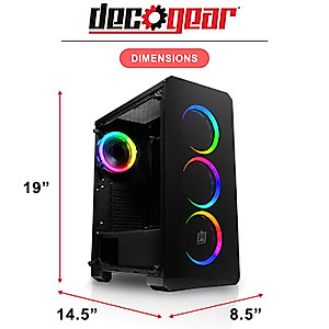 Deco Gear Mid-Tower PC Gaming Computer Case 3-Sided Tempered Glass and LED Lighting - Mini-ITX, Micro-ATX, ATX - Includes 4 120mm Double Ring Fans w/Expansion for More, 7 Expansion Slots, 4 Drives