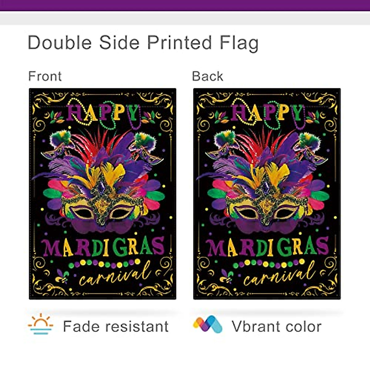 CMEGKE Mardi Gras Masquerade Feather Mask Garden Flag, Happy Mardi Gras Flags, Masquerade Mask Holiday Party Yard Outdoor Decor Vertical Double Sided Burlap Carnival Celebration Classic Holiday Party Farmhouse Yard Home Outside Decor 12.5 x 18 In