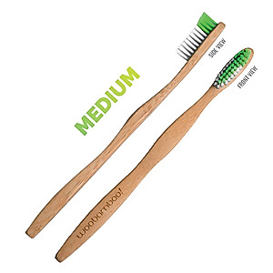 Woobamboo! Bamboo Toothbrush - Adult - Medium BPA-Free Nylon Bristles - Eco-Friendly, Biodegradable, Compostable, Vegan (Pack of 4)