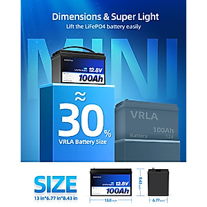 ShockFlo 12v 100Ah LiFePO4 Lithium Battery, Deep Cycle Lithium Iron Phosphate Battery, Built-in Superior BMS Protection, 15000+ Cycles Rechargeable Battery, APP Power Monitoring Perfect for RV, LB04