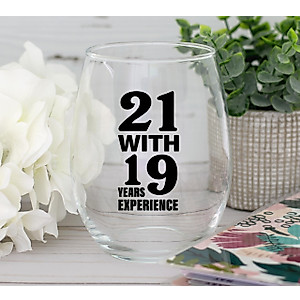 40th Birthday Gifts for Women and Men Wine Glass - Funny 21 with 19 Years of Experience Gift Idea for Mom Dad Husband Wife – 40 Year Old Party Supplies Decorations for Best Friend, Him, Her - 15oz