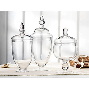 Apothecary Jars with Lids Set of 3 - Home Essentials & Beyond Candy Jars for Candy Buffet, Glass décor, Laundry Room, Potpourri, and Bathroom