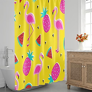 Aglebo Pineapple Flamingos Watermelon Shower Curtain Fabric Shower Curtain Set with 12 Hooks Water-Proof 72 * 72 Inches for Bathroom Beach Caravan Hotel