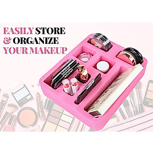 Polar Whale 2 Makeup Pink Drawer Organizers Tray Washable Waterproof Durable Foam Insert for Home Bathroom Bedroom Office 8.6 x 10.25 Inches 9 Compartments for Lipstick Eyeliner Cosmetics and More