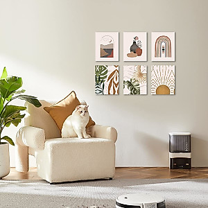 CHDITB Mid Century Modern Decor Wall Art, Minimalist Boho Wall Art Prints, Modern Aesthetic Canvas Wall Art For Bedroom Neutral Abstract Geometric Vase Painting For Gallery Living Room Bathroom Set Of 6 (12”x16”)