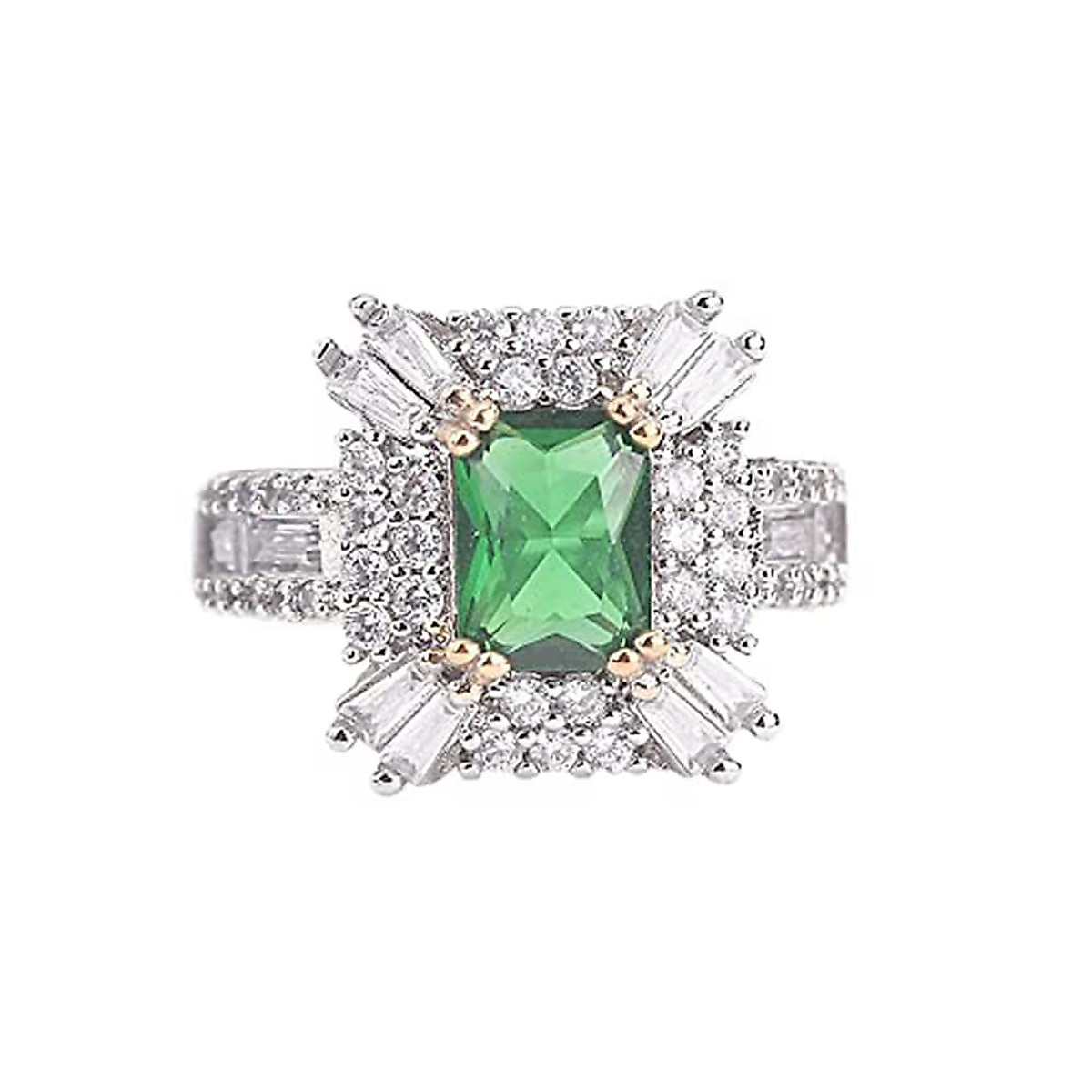 Koguxuix 925 Sterling Silver Emerald Ring Perfect Square Princess Cut Green Gem Cubic Zirconia Anniversary Promise Ring CZ Crystal Eternity Engagement Wedding Band Ring (8)