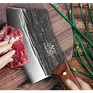 BLADESMITH Meat Cleaver Knife, Forged Butcher Knife with Lightweight and Effortless Design, Full Tang Chopping Knife with German High Carbon Steel, Comfortable PearWood Handle, 7'' Chinese Chef Knife