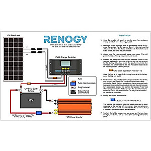 Renogy KIT-BUNDLE50D 12 Volt Monocrystalline Solar, Bundle 50W Kit, Bundle Kit with 10A PWM LCD Charge Controller