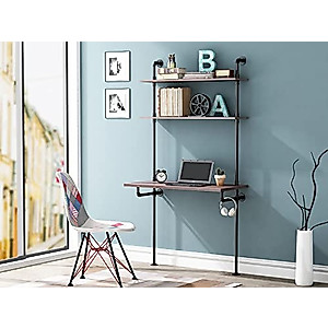 MCleanPin Industrial Computer Desk with Shelves,Ladder Shelf Desk,Wall Mount Desk with Shelf,79inch Home Office Computer Table, 2-Tier Rustic Wall Ladder Desk（W40inch）