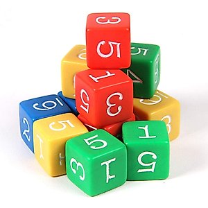 hand2mind Plastic 3/4-inch Color Number Dice (Set of 12)