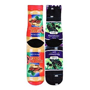 Benefeet Sox Mens Funny Crazy Socks Unisex Cool Funky 3D Print Food Patterned Calf Socks Boys Youth Novelty Athletic Tube Socks Peanut Butter and Jelly Socks, Peanut Butter and Jelly