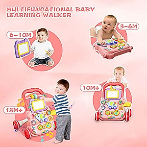 Sit-to-Stand Learning Walker, 2 in 1 Baby Walker with Drawing Board, Early Educational Activity Center, Multifunctional Removable Play Panel, Baby Music Learning Toy Gift for Infant Boys Girls