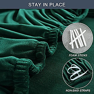 Stretch Sofa Slipcover, Soft Velvet Couch Sofa Cover Furniture Protector with Non Skid Foam and Elastic Bottom (Dark-Green, X-Large)