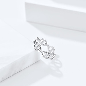 Silver Chain Rings for Women Plain Silver Mariner Link Chain Rings Size 7 for Women Stacked