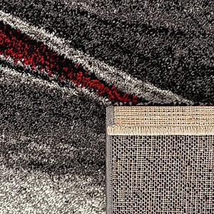 Paco Home Modern Short-Pile Rug Living Room Mottled Abstract Design Grey Red Black, Size: 6'7" x 9'6"