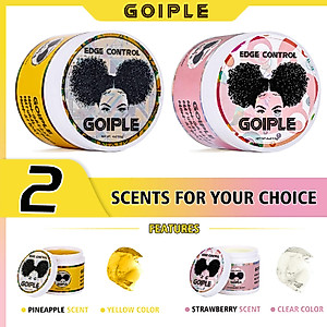 Goiple Edge Control Wax for Women Strong Hold Non-greasy Edge Smoother Pink 1Pack and Yellow 1Pack 4oz with Brush 2Pcs and Scarf