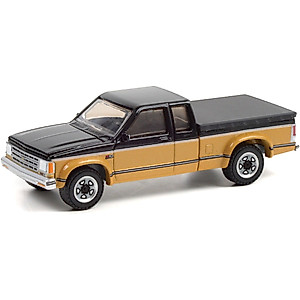1990 Chevy S10 Tahoe Pickup Truck with Tonneau Cover Black and Gold Blue Collar Collection Series 9 1/64 Diecast Model Car by Greenlight 35200 E,Unisex Adult